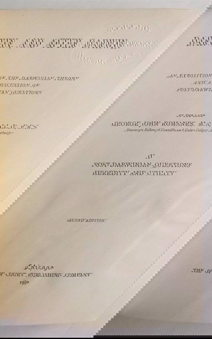 1897 Darwin And After Darwin By George John Romanes Antique Vol. Ii Auction