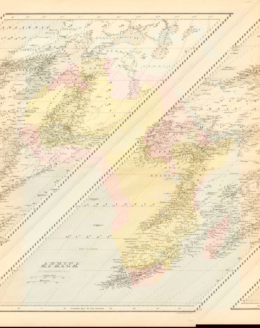 Africa. Pre 'scramble For Africa'. Bartholomew 1876 Old Antique Map Plan Chart Auction