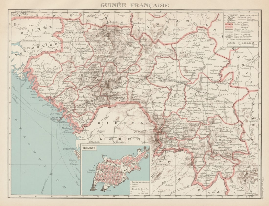 French Colonial Guinea. Guinee Française. Conakry City Town Ville Plan ...