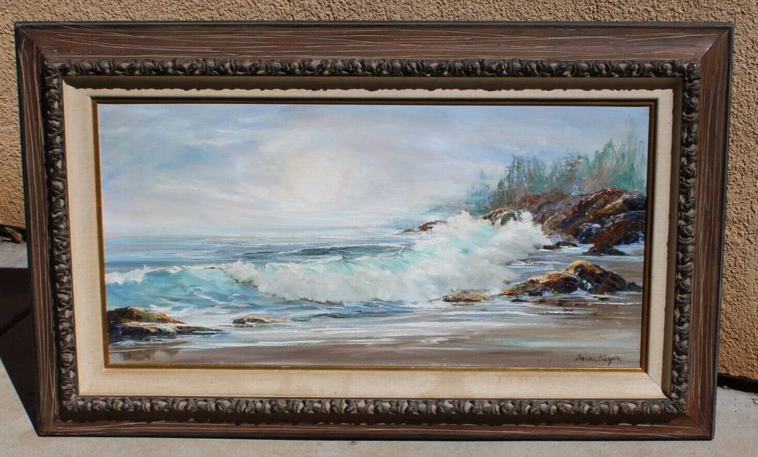 Daniel Turpin Coastal Seascape With Crashing Waves On Rocks Oil ...