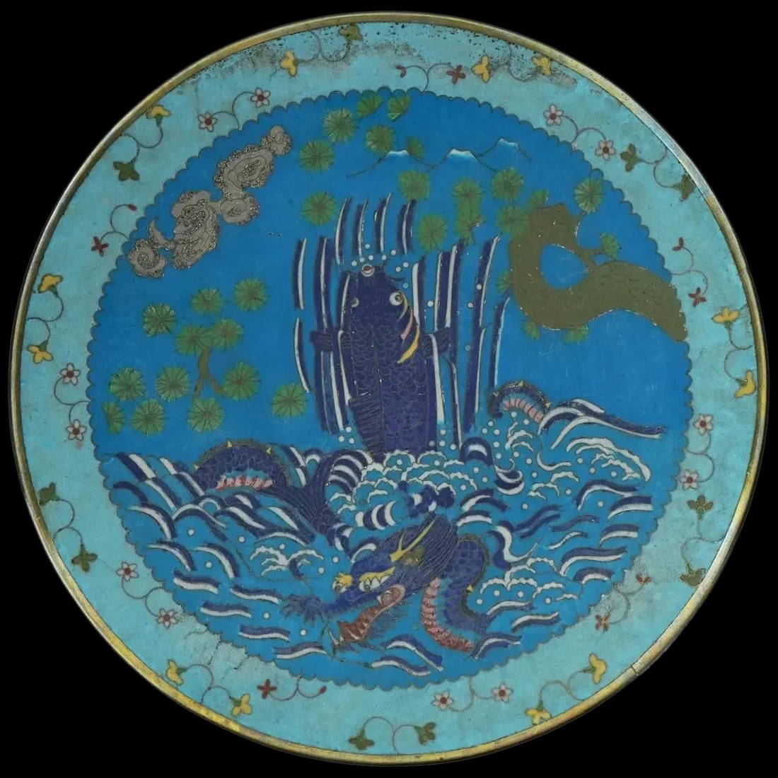 Buy Antique Japanese Cloisonne Enamel Carp Fish Dragon Gate Plate ...