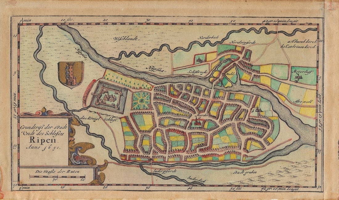 1651 Mejer Map Of Ribe, Denmark -- Grundtriss Der Stadt Undt Des ...