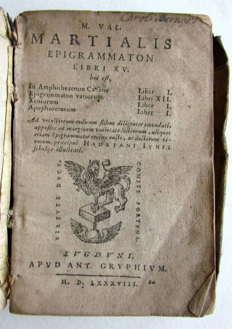 1588 Martial Epigrams Poetry Antique Vellum Bound Rare 16th Century Auction