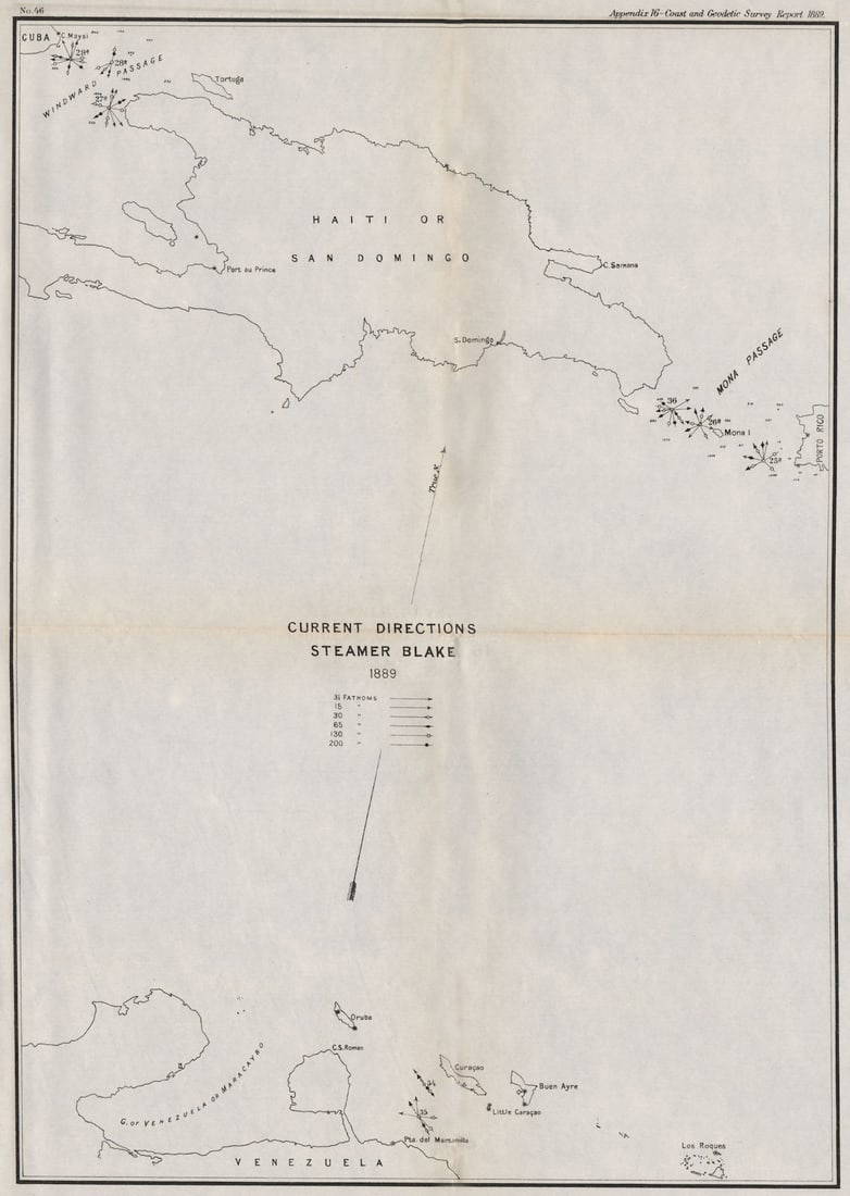 Hispaniola. Ocean Current Directions 1889. Cuba Puerto Rico. Uscgs 1889 ...