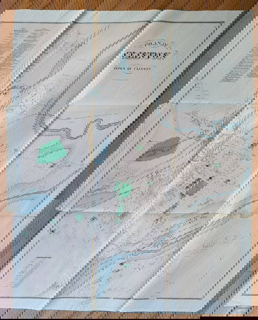 Plan Of Town Of Clinton Ma Antique 31.5 By 39.5" Auction