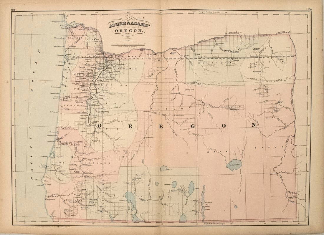 1872 Asher And Adams Map Of Oregon -- Asher & Adams' Oregon Auction
