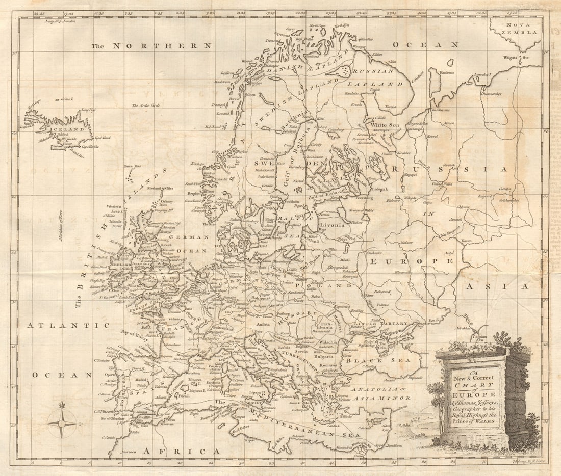 A New & Correct Chart Of Europe By Thomas Jefferys 1756 Old Antique Map ...