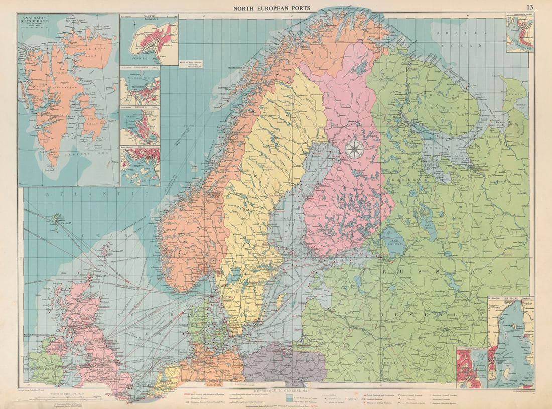 Buy Scandinavia Russia Sea Chart. Ports Lighthouses. Arctic Ocean ...