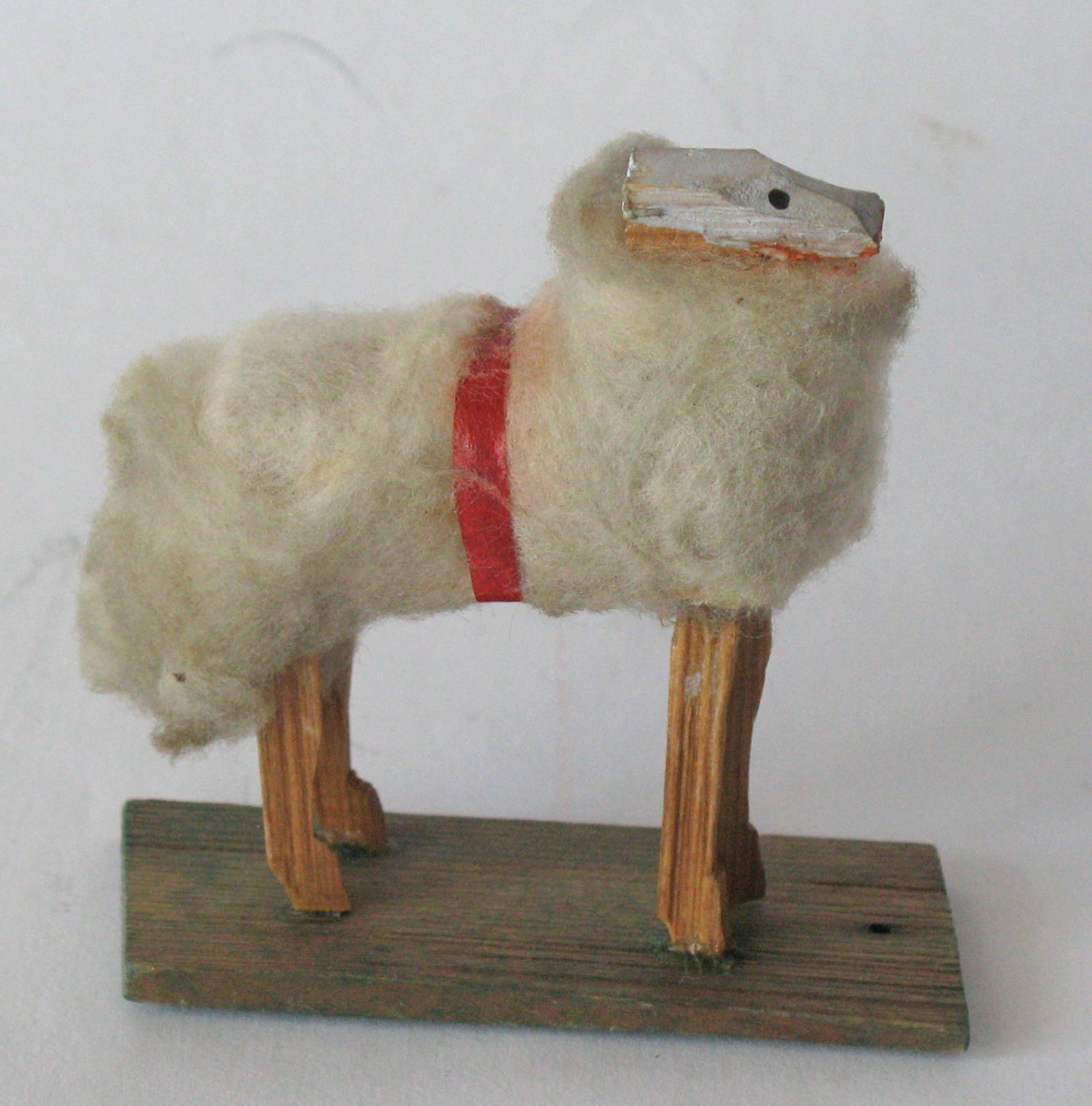 Antique Woolly Sheep On Platform Putz Figure. Auction