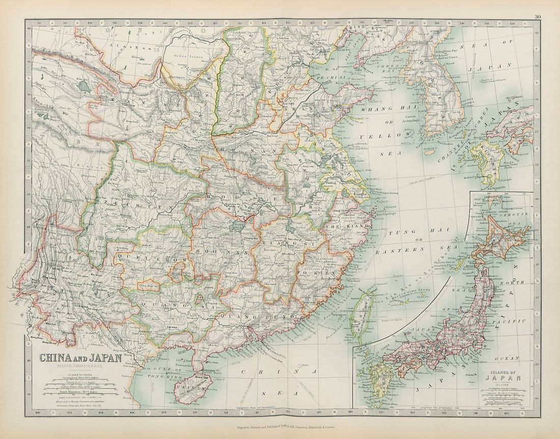 East Asia China Japan Korea Formosa Taiwan Johnston 1901 Old Antique Map Chart Auction