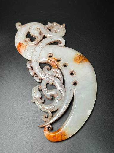 Vintage Chinese Hetian Jade Carved Dragon Phoenix Dagger