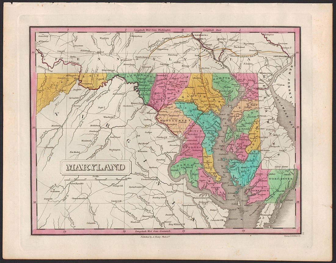 Lovely And Scarce Map Of Maryland From Finley 1833 Atlas Auction