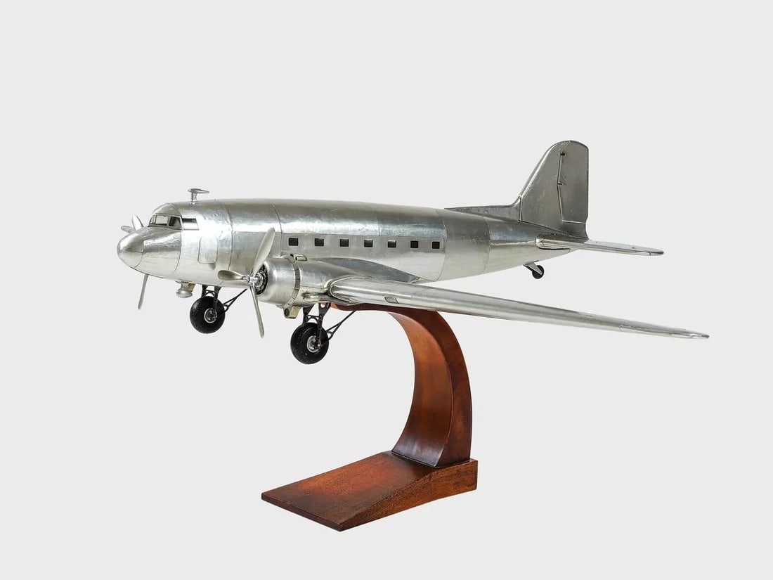Dc 3 Aluminum Decorative Tabletop Airplane 1930's Design Auction