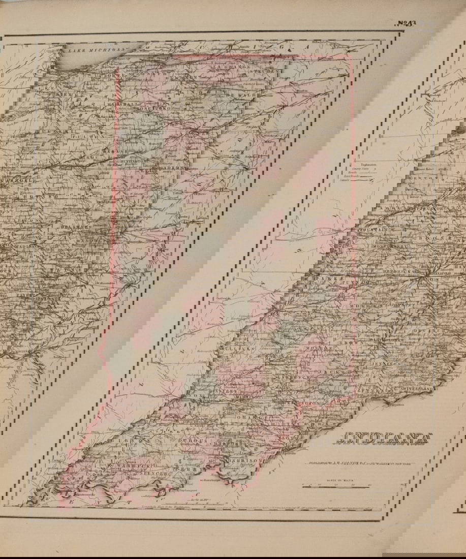1855 Colton Map Of Indiana -- Indiana Auction