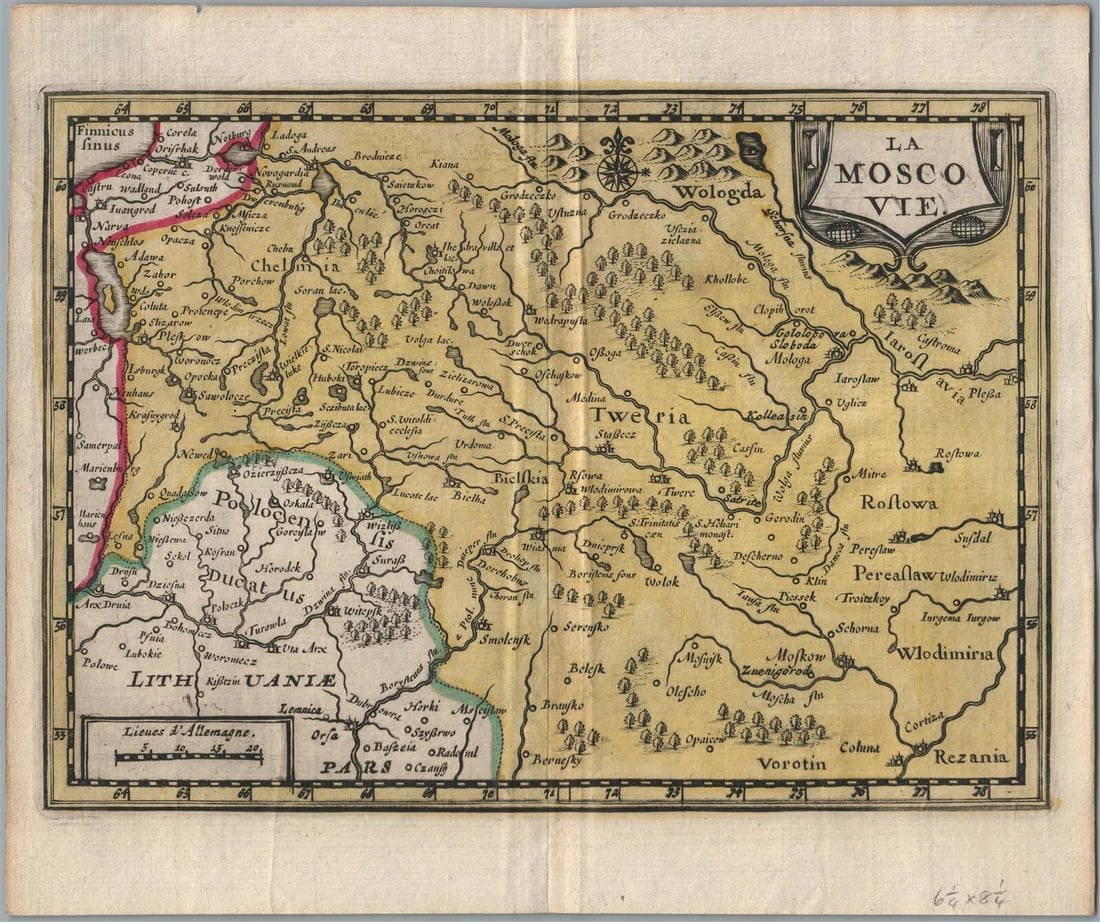 1714 Map Of Moscovia Russia Copper Engraving Antique From Nouveau Petit ...
