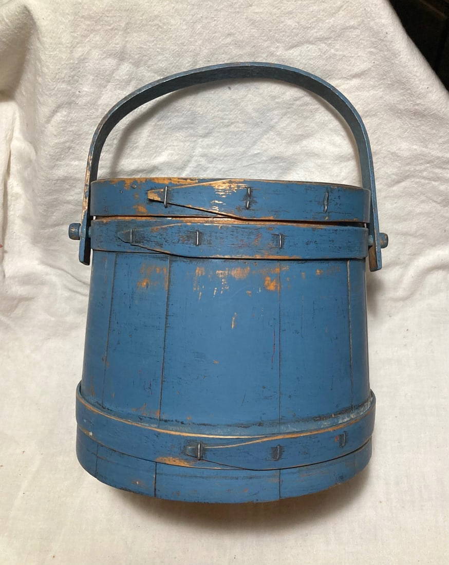 C1950 Wooden Firkin With Nice Worn Old Blue Paint Auction