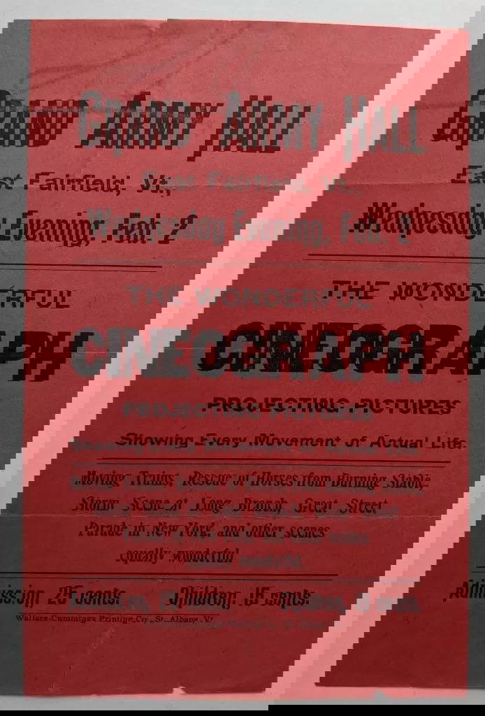 Buy C 1890 Handbill For Cineograph Projecting Picture Show Vermont ...