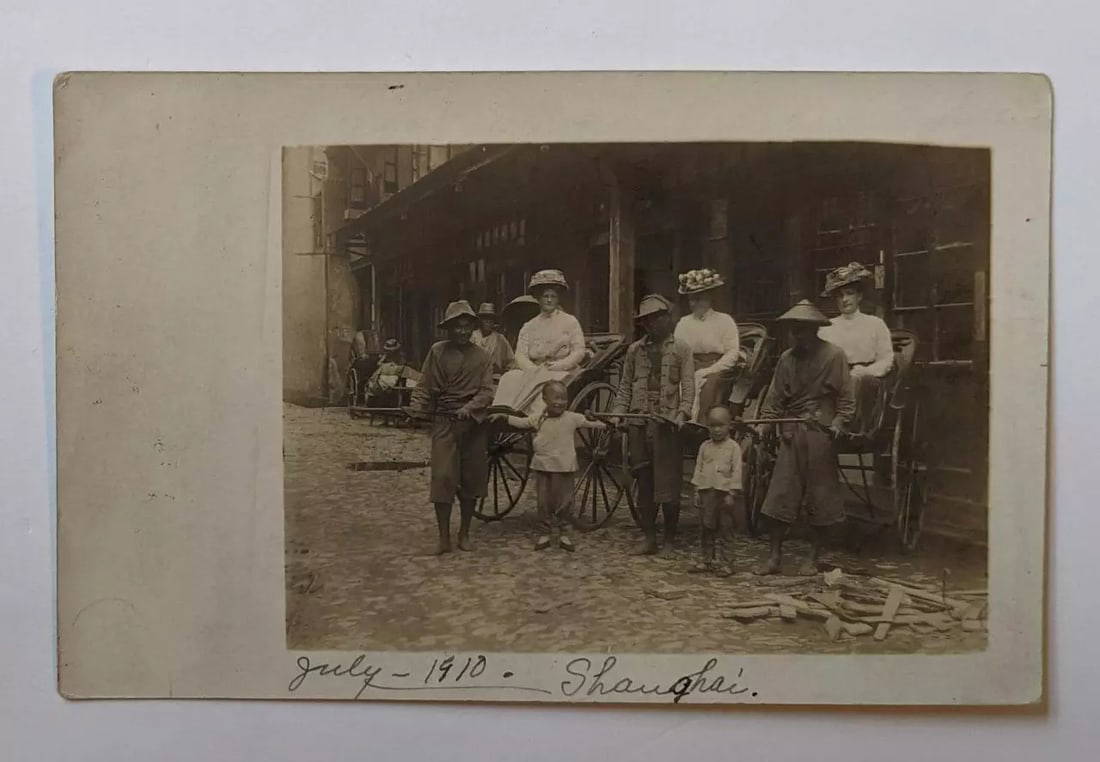 Real Photo 1910 Shanghai Group Of 3 Chinese Rickshaw Pullers W Female ...