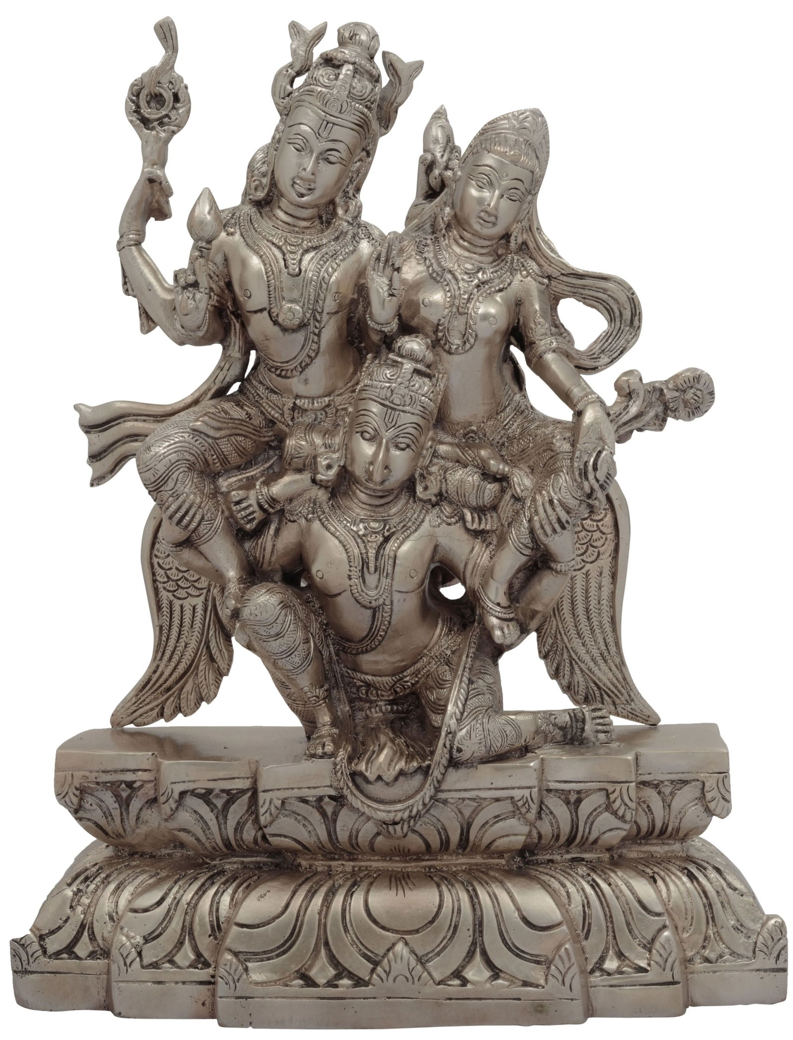 12" Garuda Flying With Bhagawan Vishnu And Devi Lakshmi In Brass ...