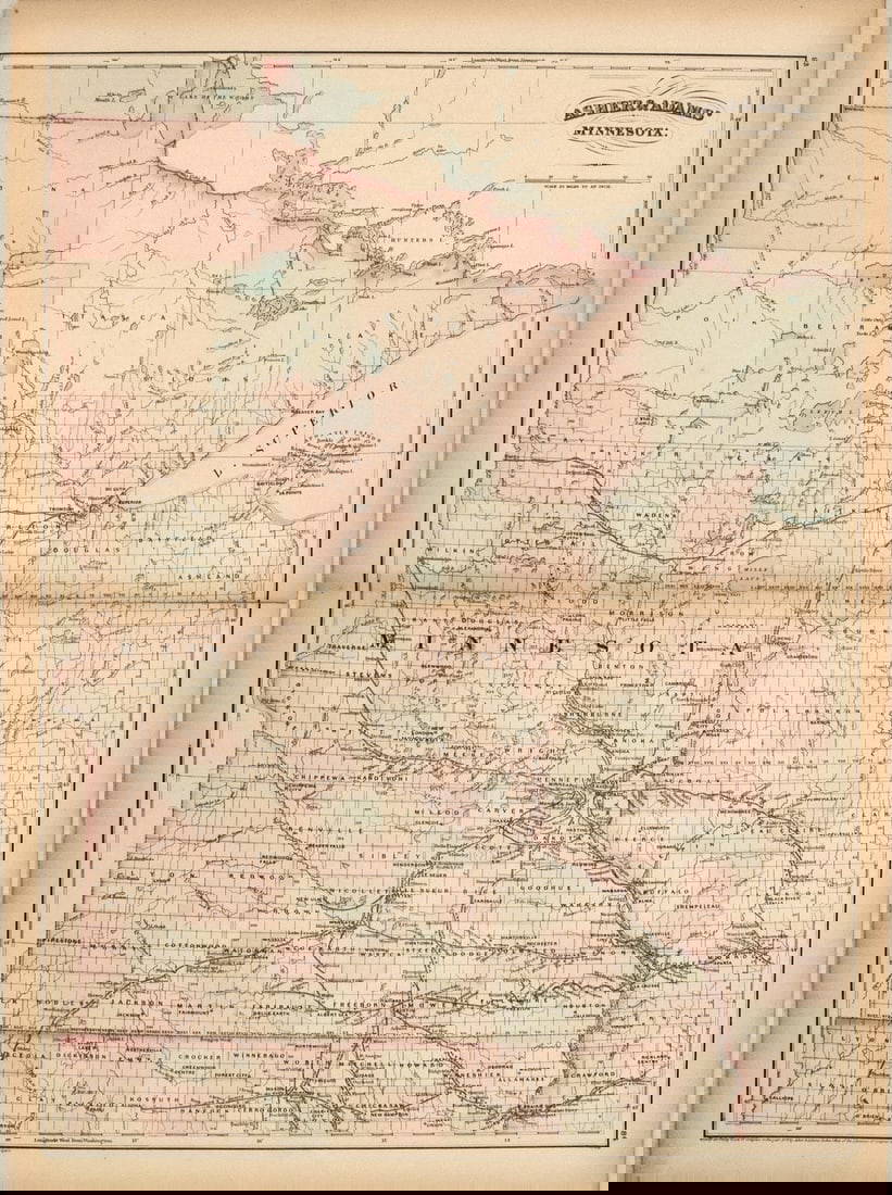 1872 Asher And Adams Map Of Minnesota -- Asher & Adams' Minnesota Auction