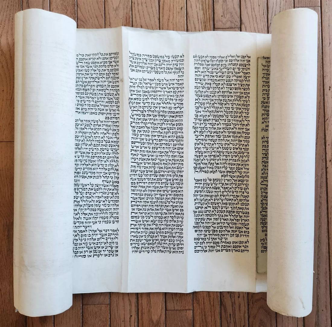 Torah Scroll Fragment Manuscript On Vellum Antique Bible Leviticus 16: ...