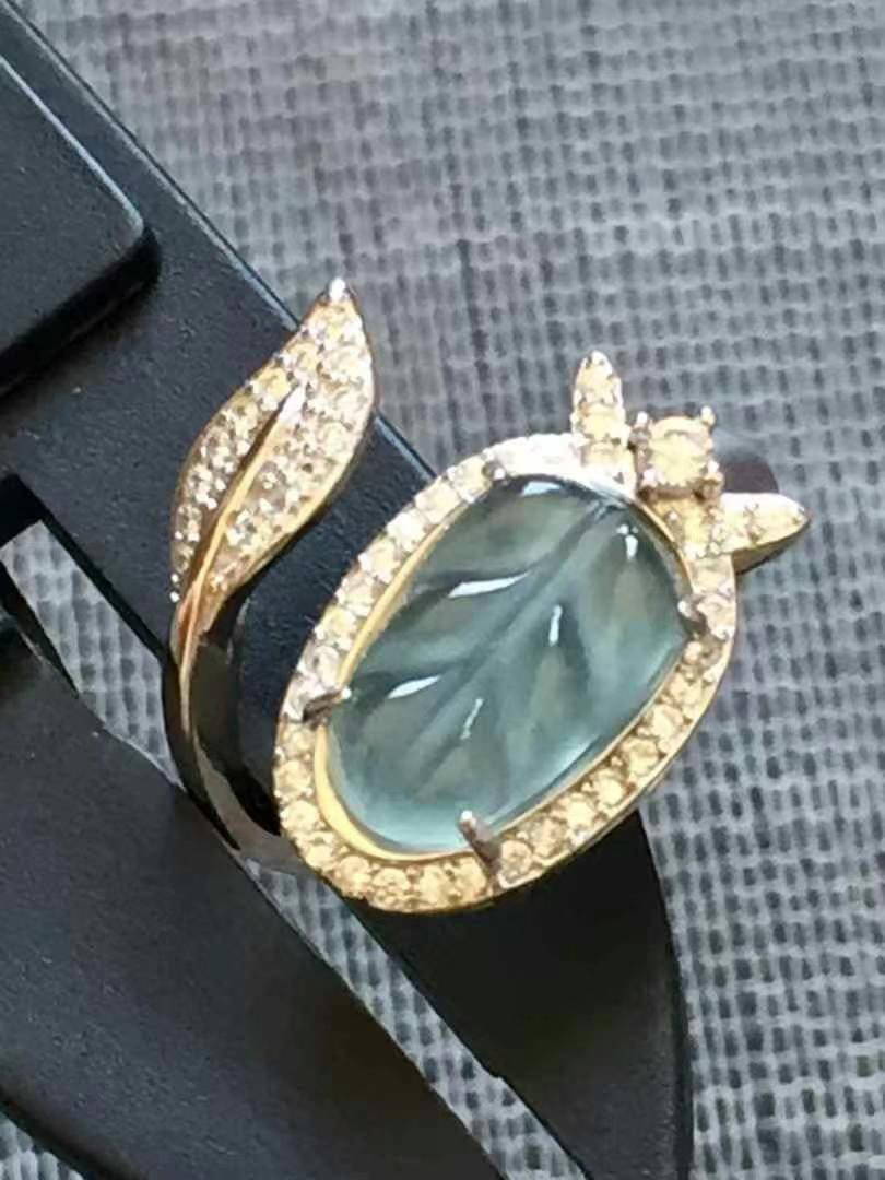 S925 Silver Inlaid Blue Ice Jade Ring Auction
