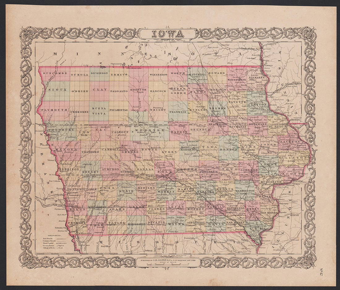 1st Edition Map Of Iowa From Colton’s Atlas Of The World Auction