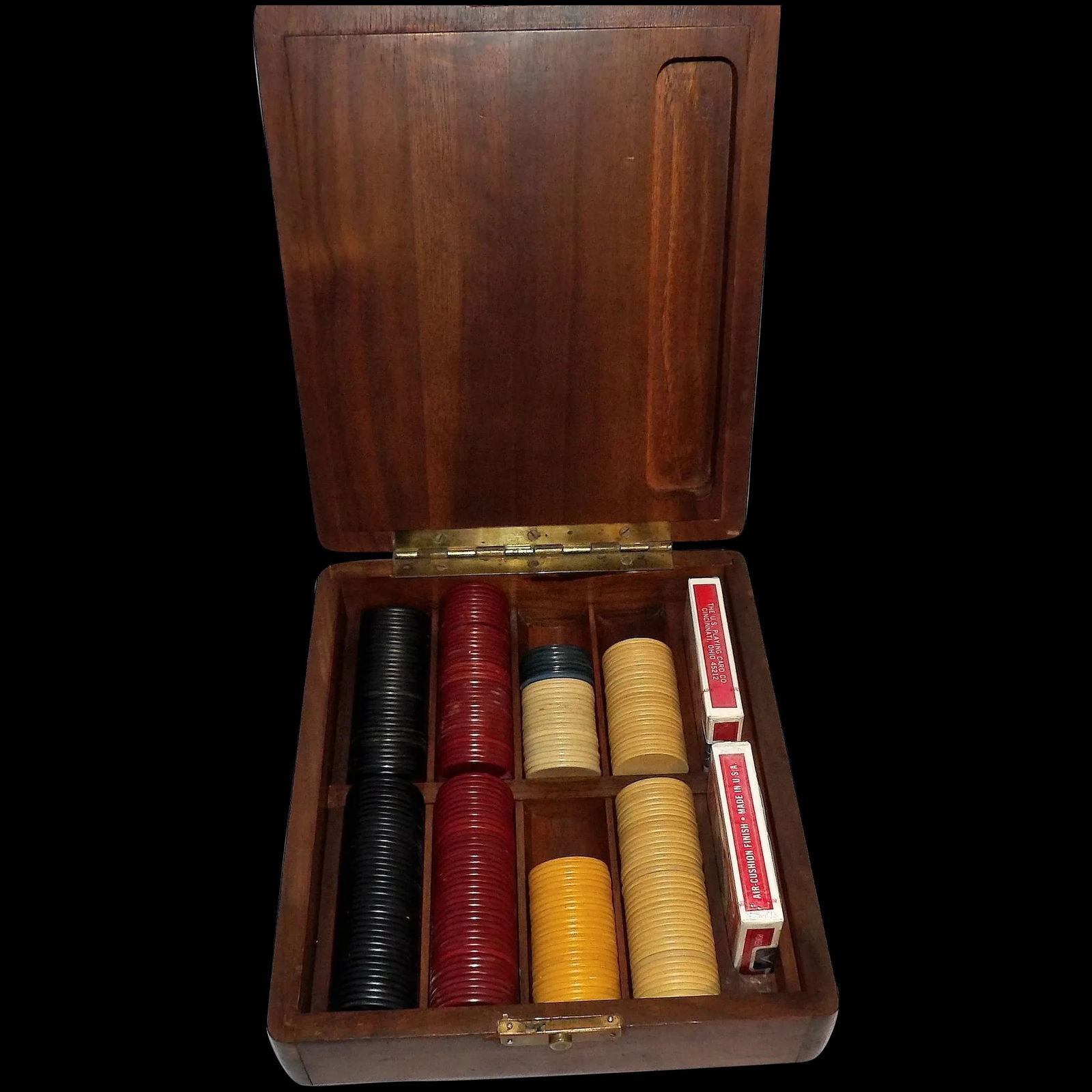 Antique Wooden Poker Chip Box With Clay Poker Chips Auction