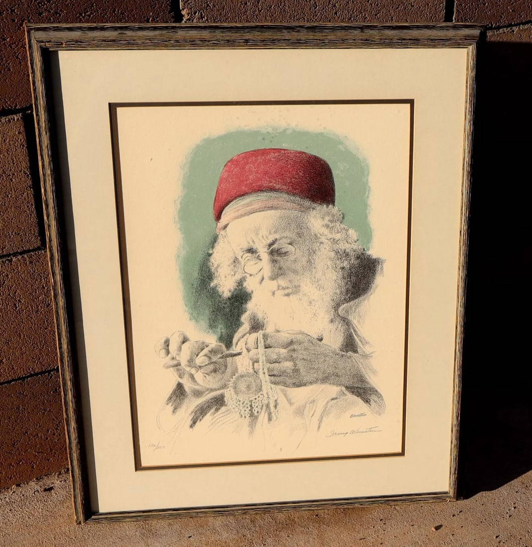 Irving Weinstein Judaica Rabbi Repairing Jewelry Lithograph 132/250 Auction