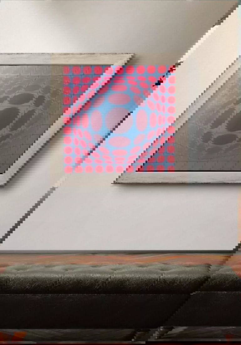 In The Manner Of/after Victor Vasarely - Oil Canvas / Signed / Op Art / Original Handmade Auction