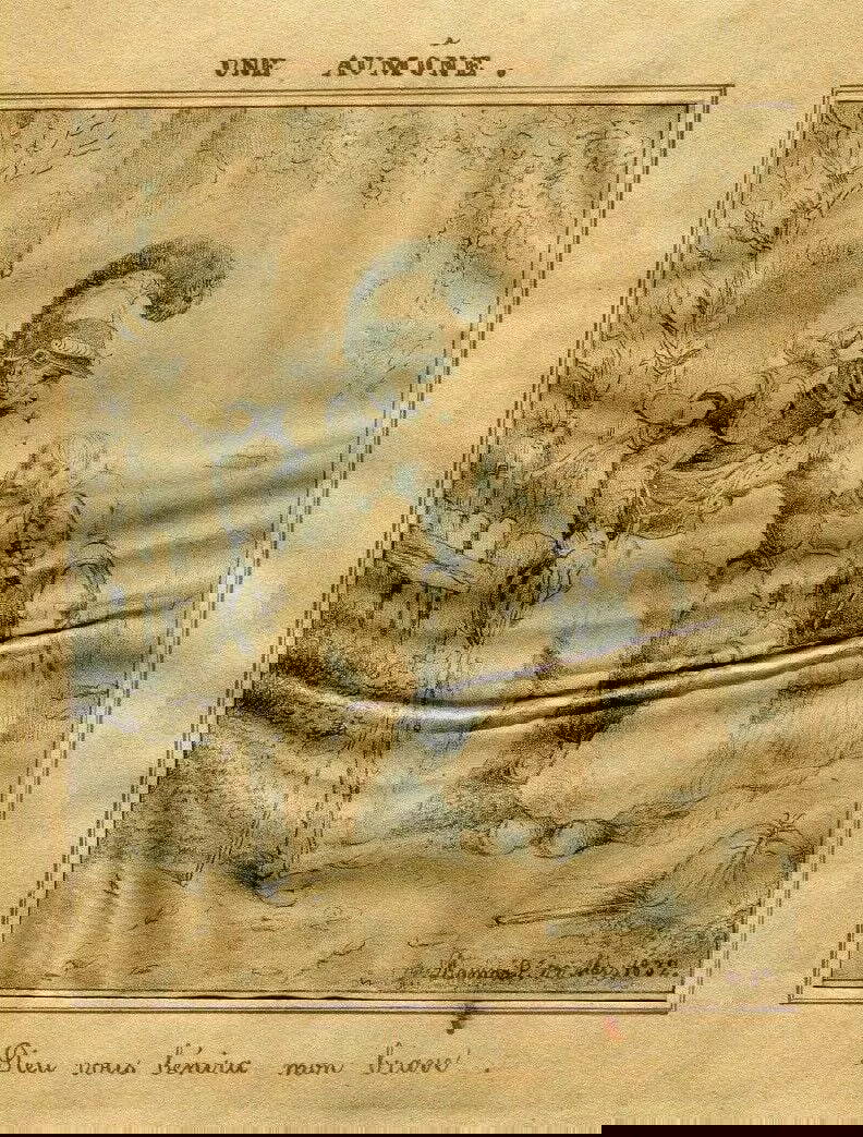 Antique Pencil Drawing 19th Century Figures, Alms, Military 1832 Auction