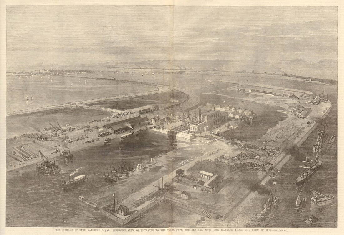 Buy Bird's Eye View From The Red Sea Of Harbour, Town & Suez Canal ...