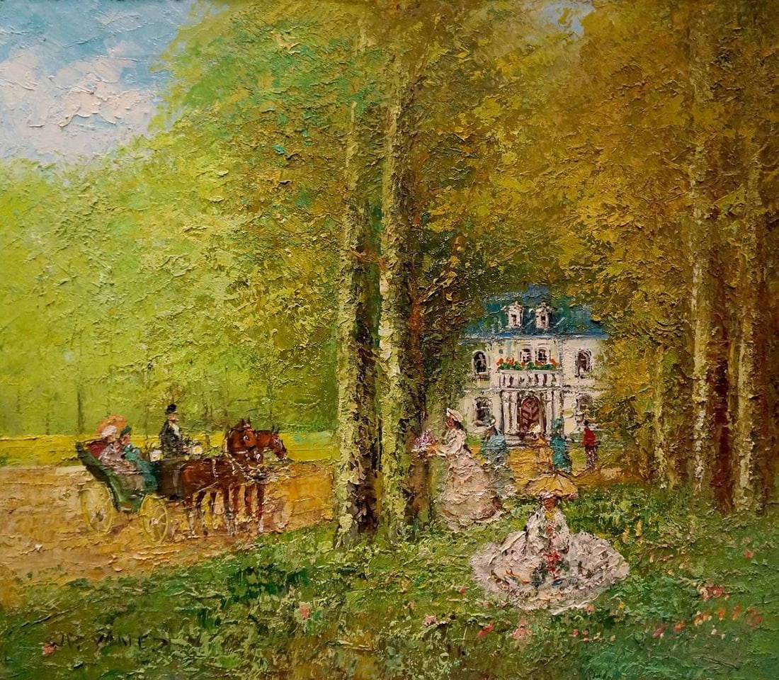 Oil Painting Venetian Courtyard Walter Prescher "van" Ed Auction