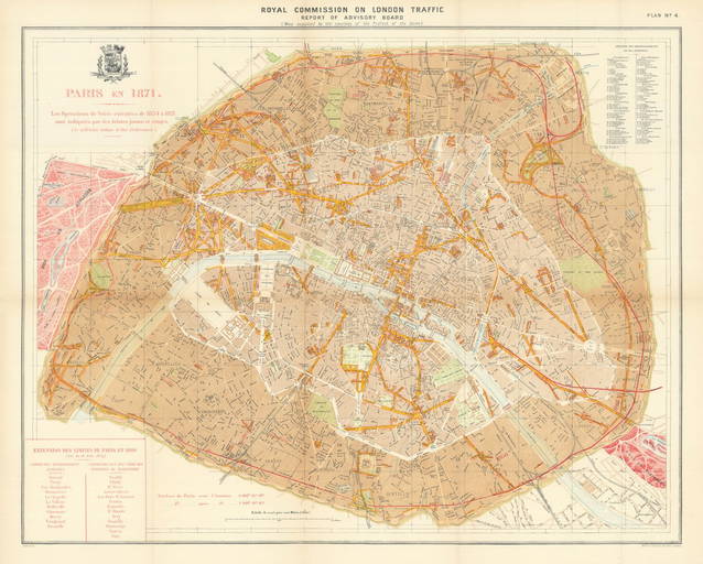 Paris Showing 1854 1871 Haussmann Boulevard Renovations/realignments 1905 Map