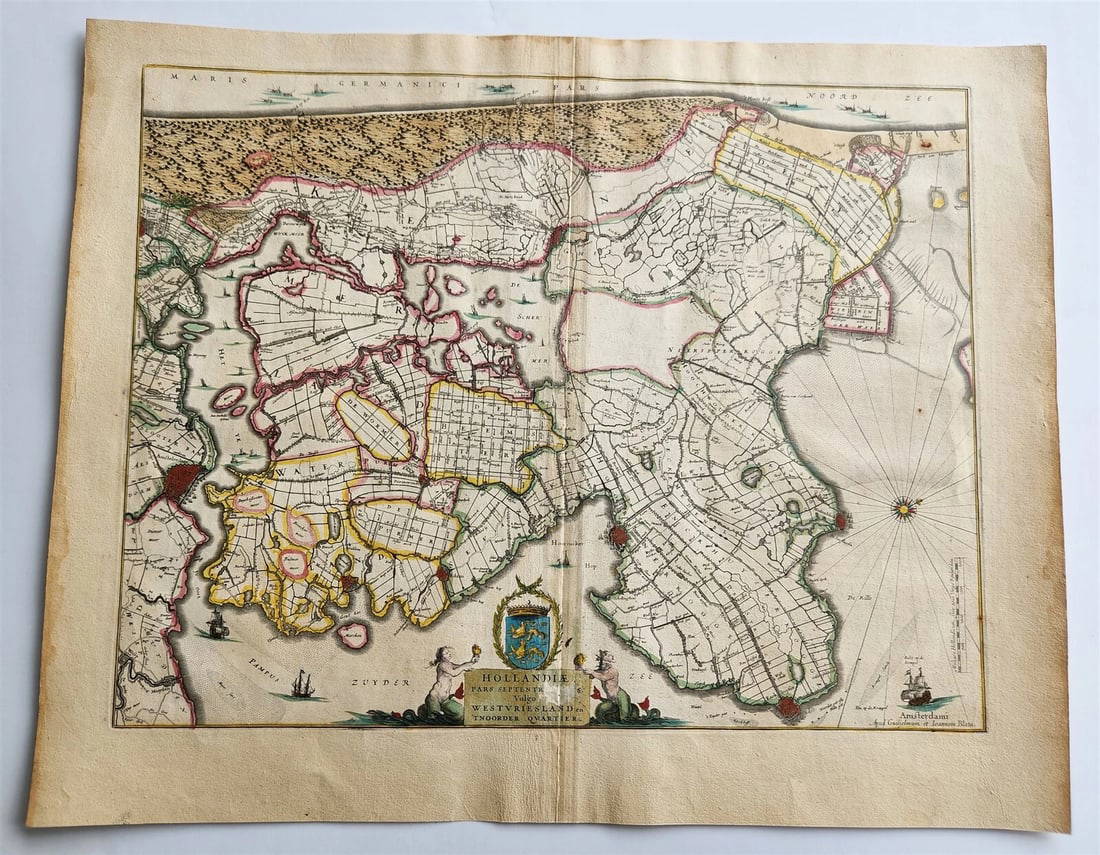 Buy 1640 Map Of Hollandia Netherlands By Willem Blaeu Antique Authentic | Jasper52 In Ny