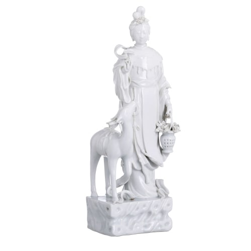 Large Figure Of He Xiangu In Dehua Porcelain "blanc De Chine"