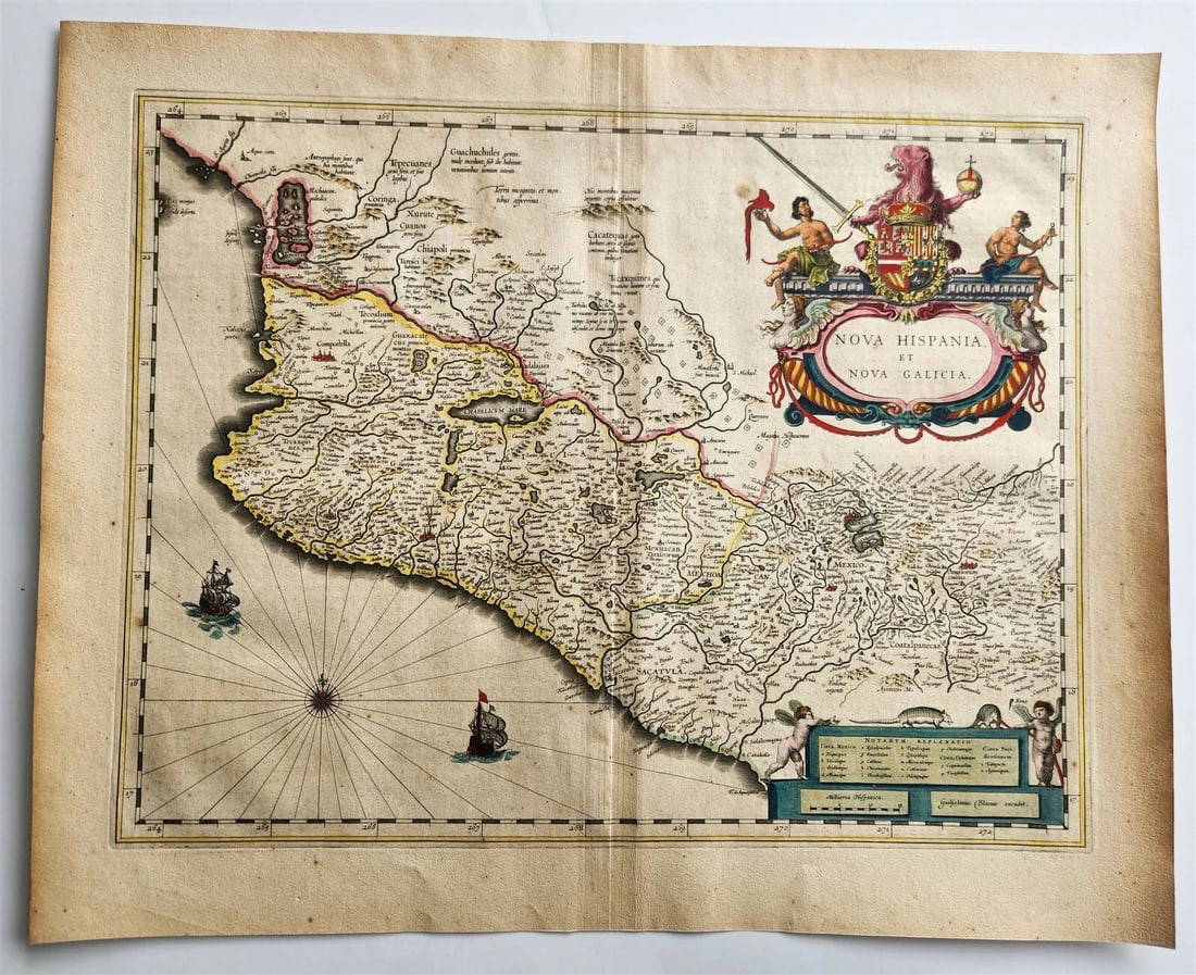 1640 Map Of Mexico Nova Hispania By Willem Blaeu Antique Authentic Hand ...