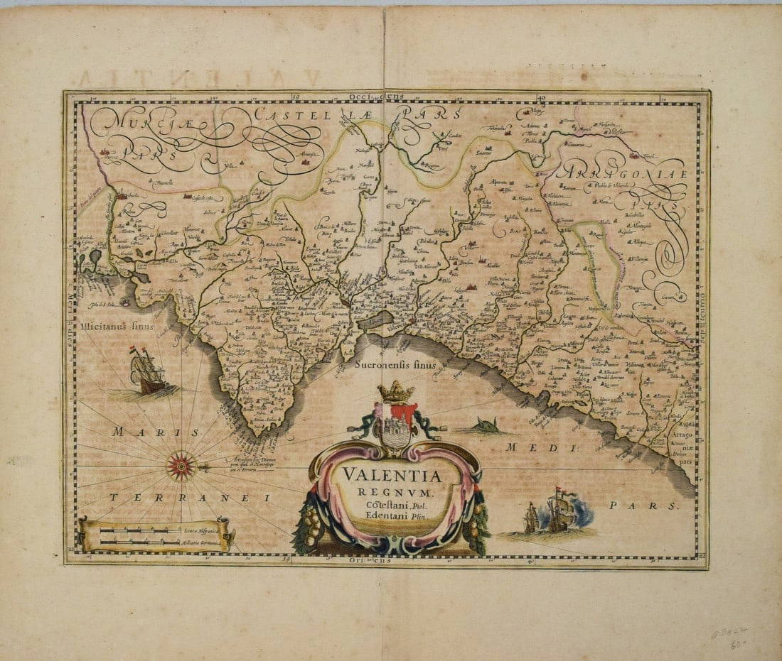 1640 Janssen Map Of Valencia, Spain -- Valentia Regnum Contestani, Ptol ...