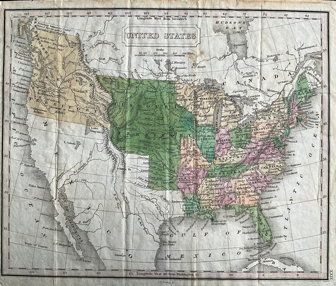 Buy 1830 Map Of The United States By J.h. Young, Pre-mexican War ...