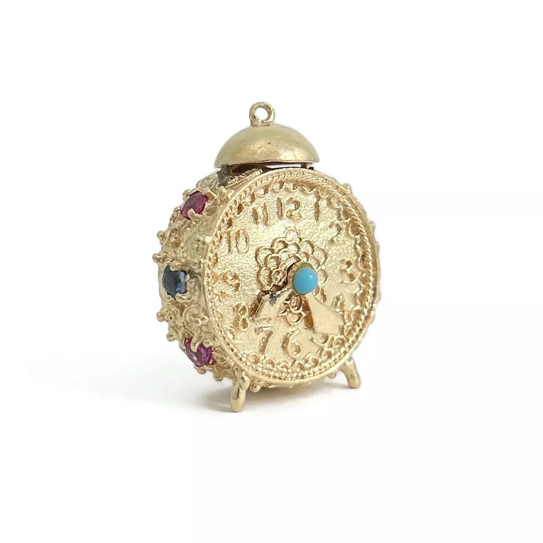 Buy Vintage 1950's Ruby Sapphire Moveable Alarm Clock Charm 14k Yellow ...