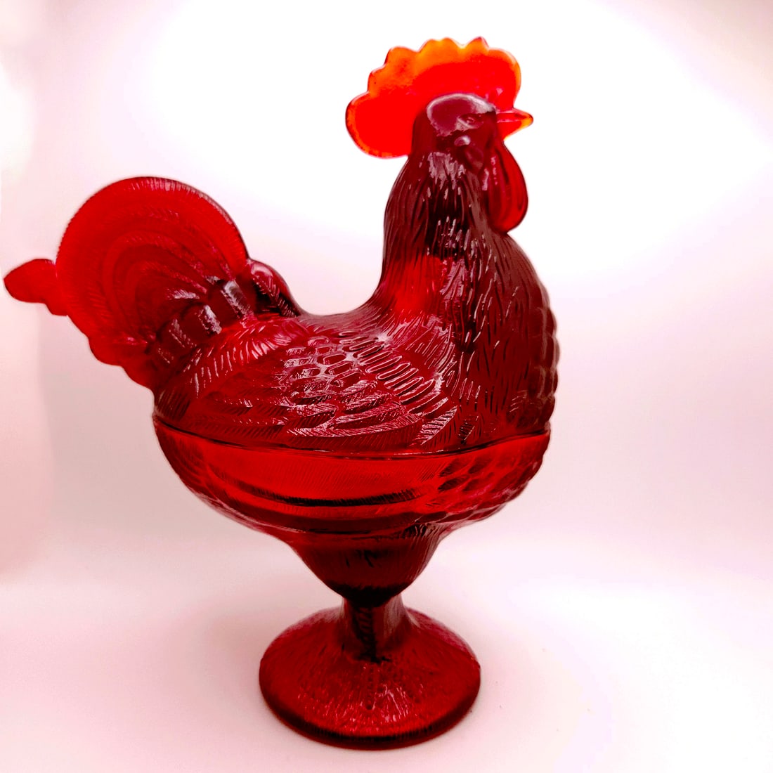 Buy Westmoreland Red Colored Carnival Glass Large Rooster Hen On The ...