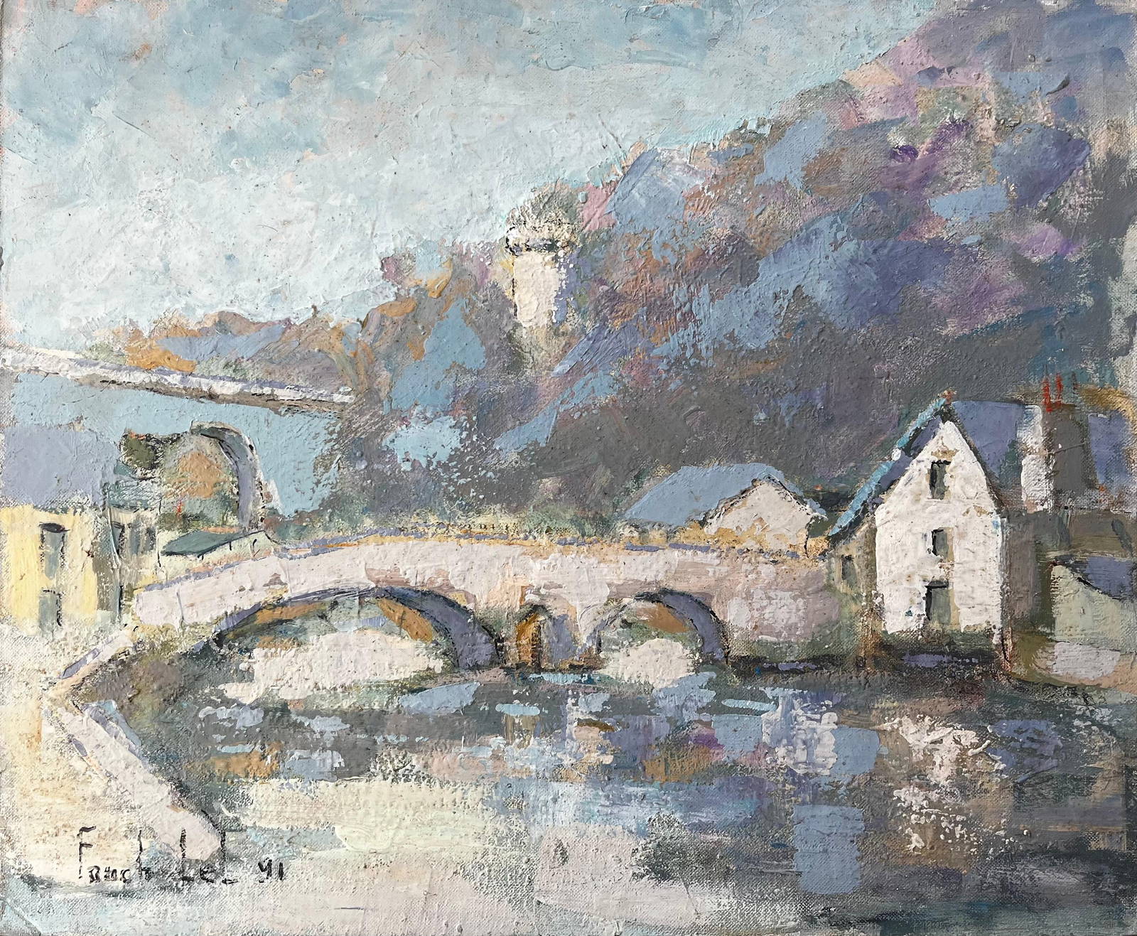 Fanch Lel; French Riverside Village Dinan With Stone Bridge And Blue ...