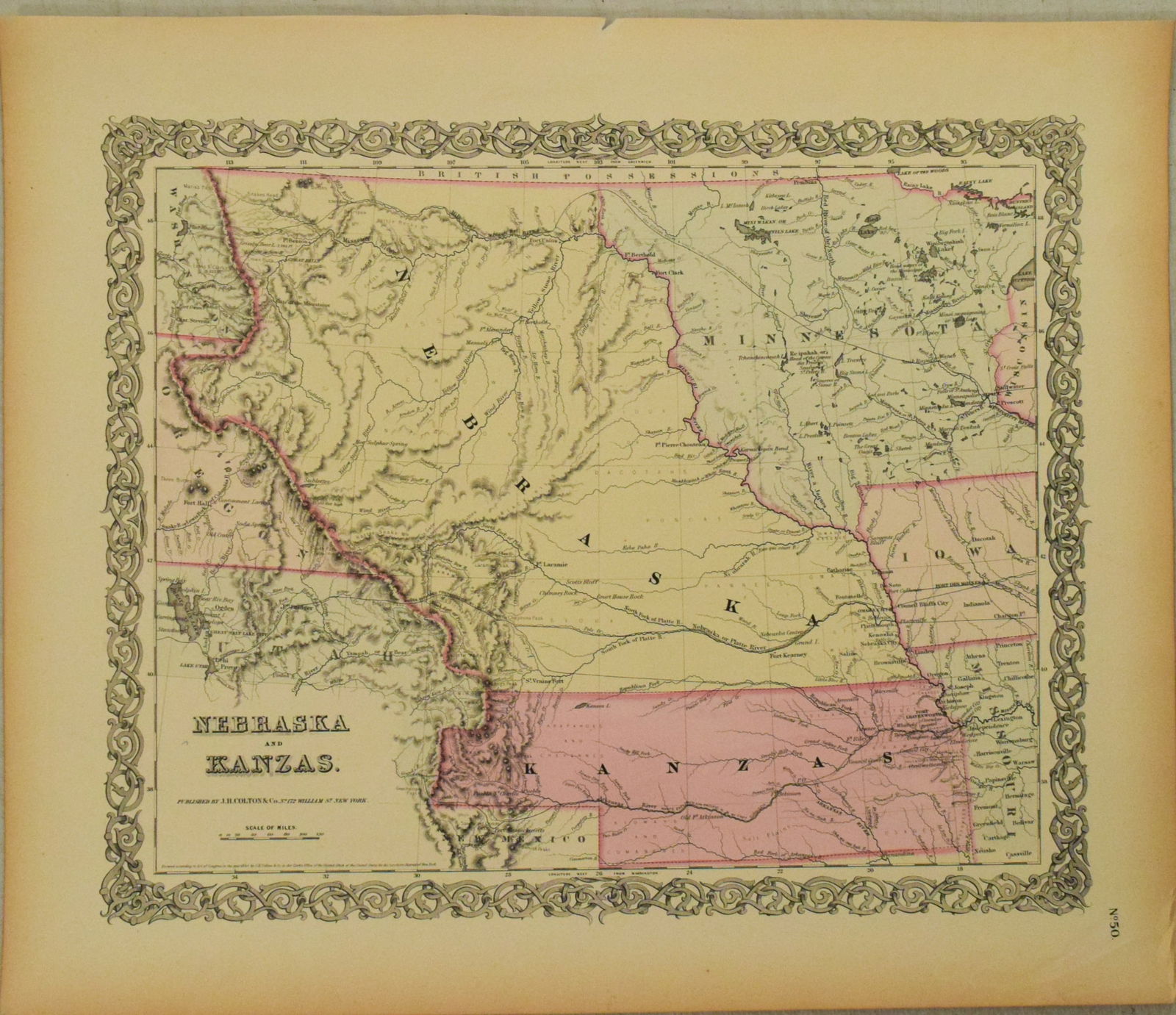 Buy 1855 Colton Map Of Large Nebraska And Kansas Terrritories ...