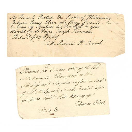 Two Colonial Manuscripts Bands Of Matrimony, 1765