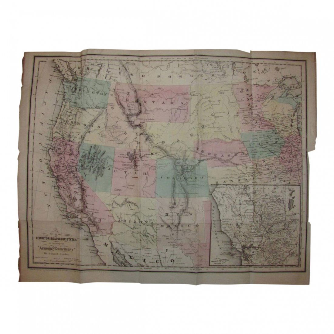 Antique Us Map Of Territories & Pacific States, 1865