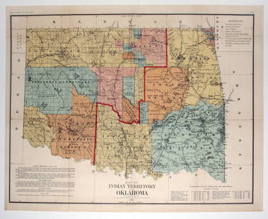 1891 Map Of Oklahoma, Showing Recent Additions Of Territory.