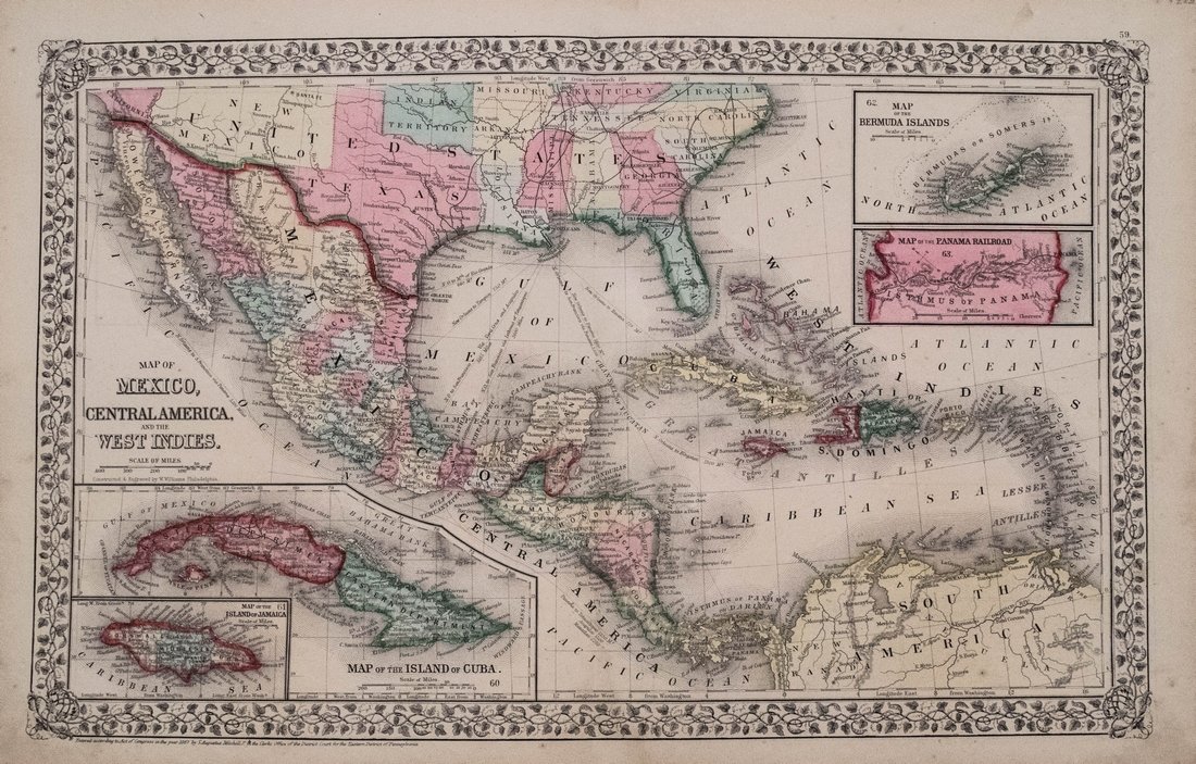 Map of Mexico Central America & the West Indies, 1870