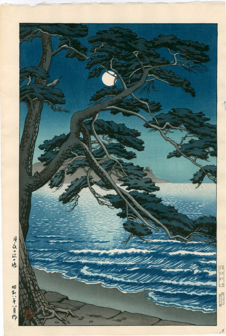 Hasui Kawase: Enoshima Beach & Full Moon