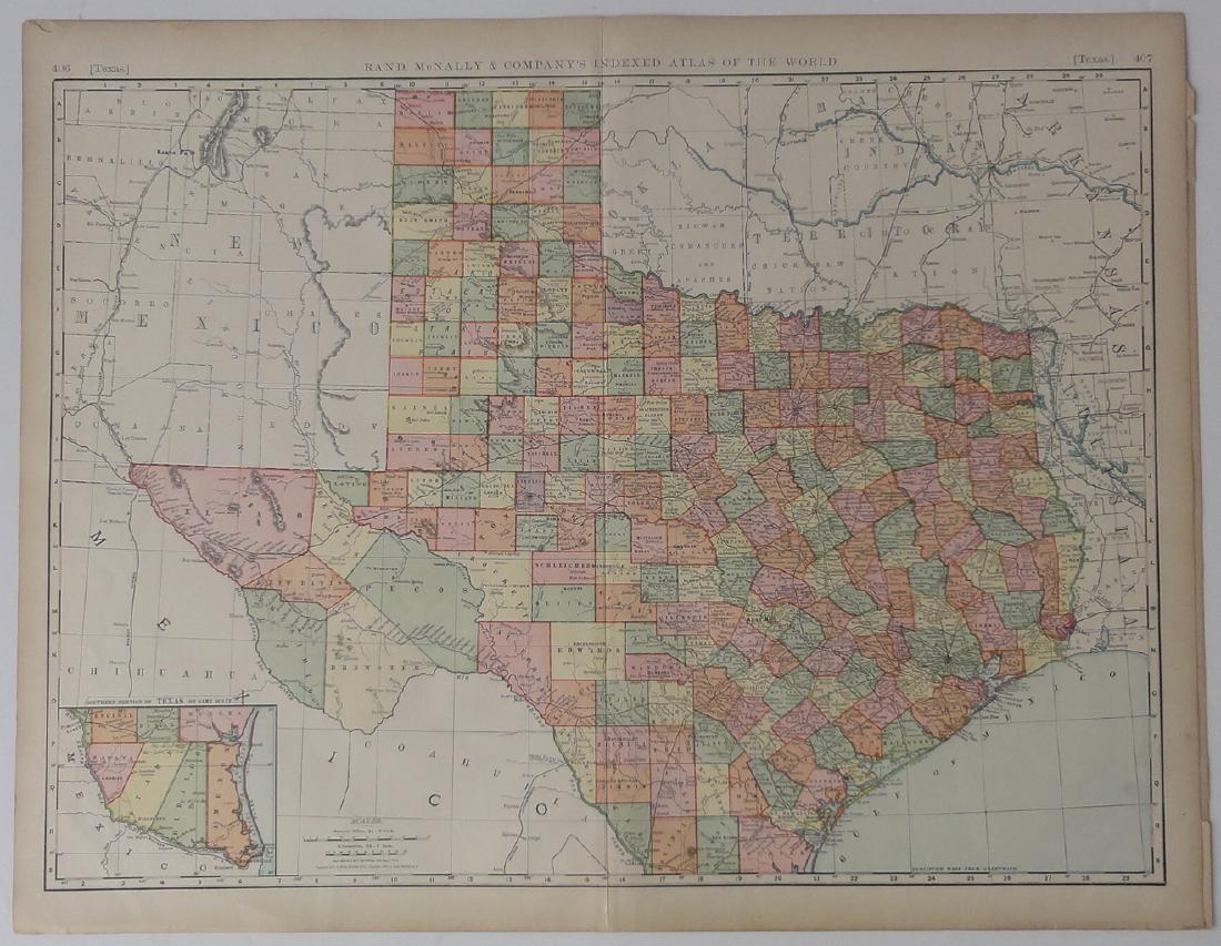 Rand Mcnally Atlas Of The World Map Of Texas, 1899