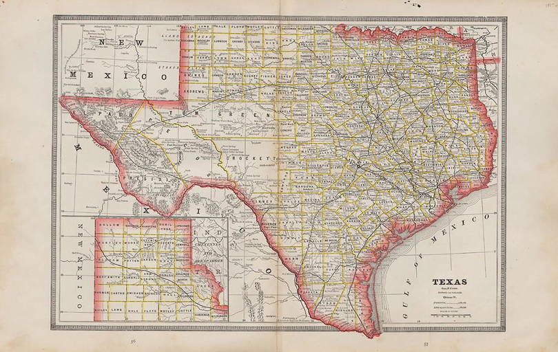 George Cram: Map Of Texas, 1883